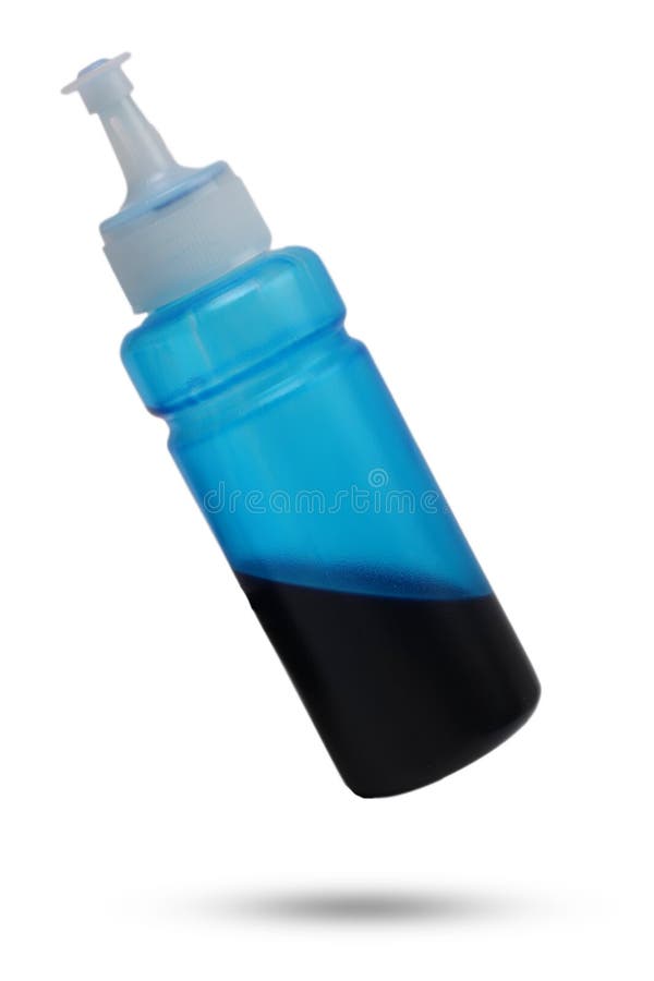 Bottle of Cyan Ink for Inkjet Printer Isolated on White Background ...