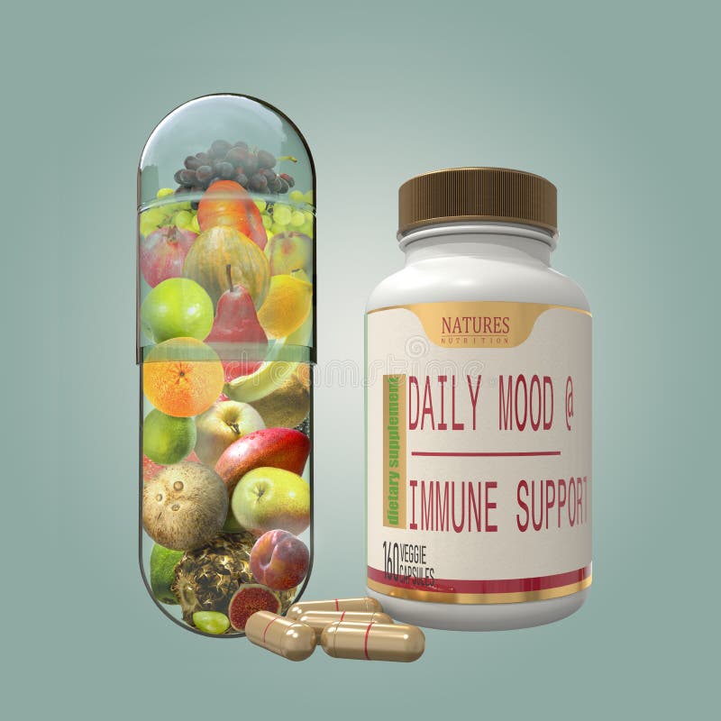 A Bottle of Dietary Supplements and a Two-component Capsule with ...