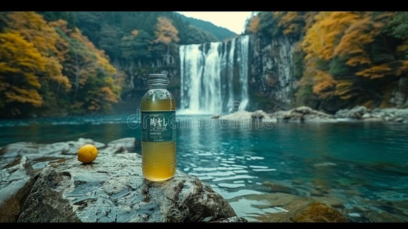 A Bottle of Drinking Water is Standing on a Rock in Front of the ...