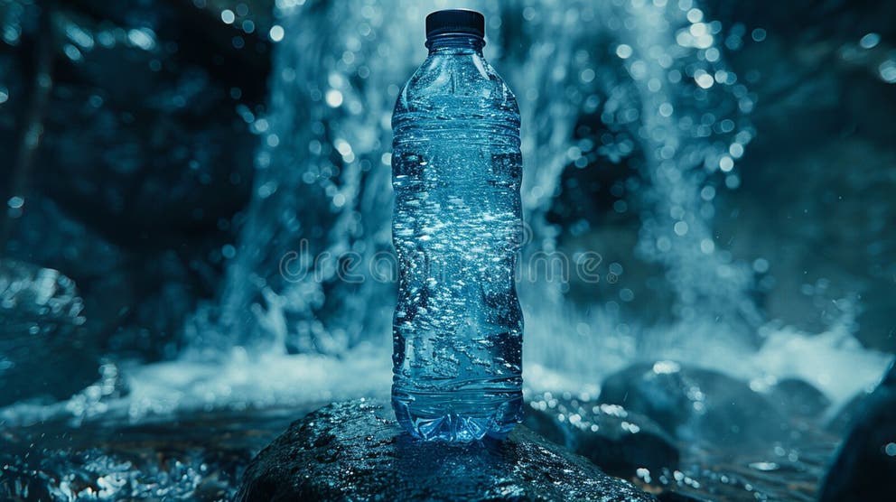 A Bottle of Drinking Water is Standing on a Rock in Front of the ...