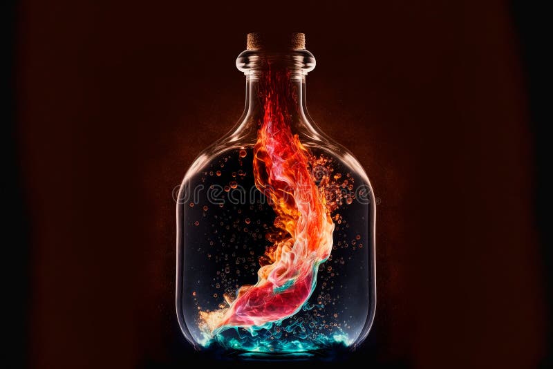 A Bottle Filled with Colorful Liquid Fire Stock Image - Image of label ...