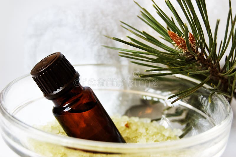 Bottle of Fir Tree Oil and Salt Stock Image - Image of therapy, towel ...