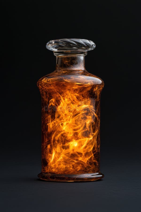 A Bottle with Fire Inside on a Black Background. Stock Illustration ...