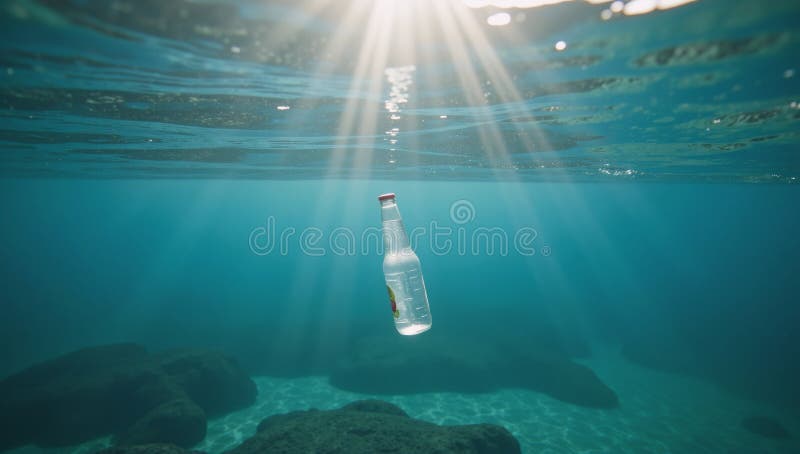 Bottle Floating in Sunlit Ocean Highlights Plastic Pollution Ideal for ...