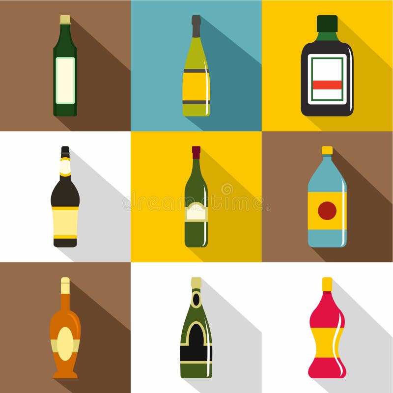 Bottle Forms Icon Set, Flat Style Stock Vector - Illustration of ...