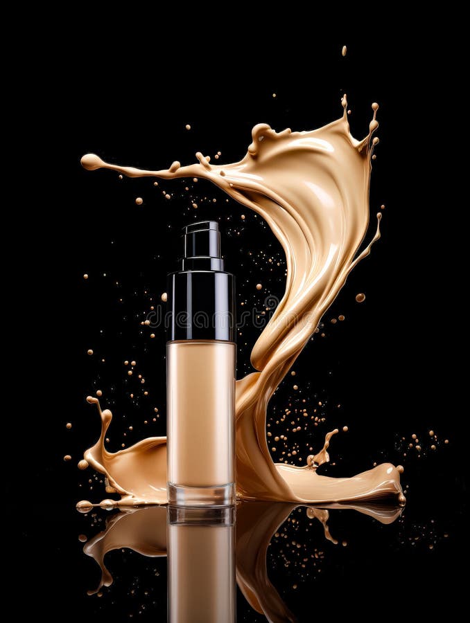 Bottle of Foundation is Shown in a Splash of Makeup Stock Photo - Image ...
