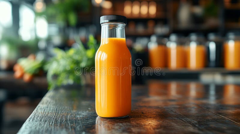 A Bottle of Fresh Orange Juice on a Rustic Wooden Table. Stock Image ...
