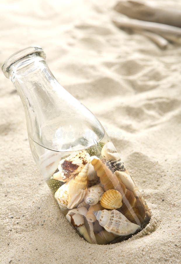 Bottle Full of Shells and Water Stock Image - Image of sunny, detail ...