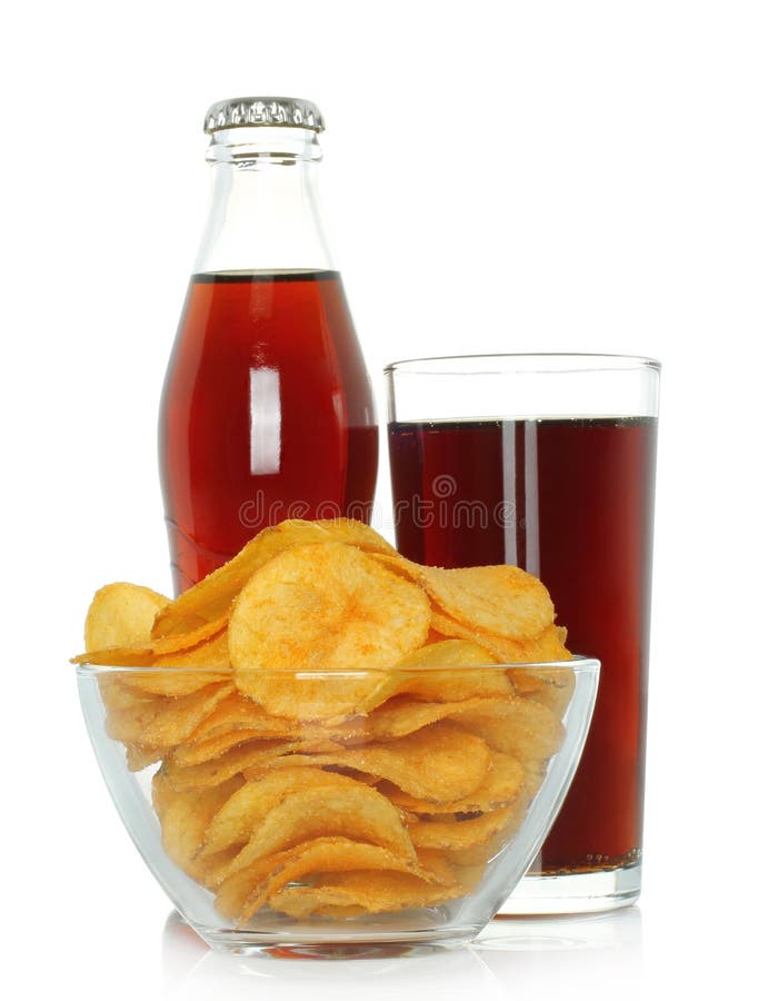 Bottle And Glass Of Cola With Potato Chips Stock Image - Image of ...