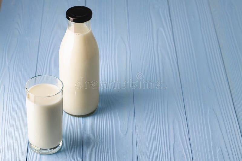 Bottle and Glass of Milk, Front View Stock Image - Image of milk, table ...