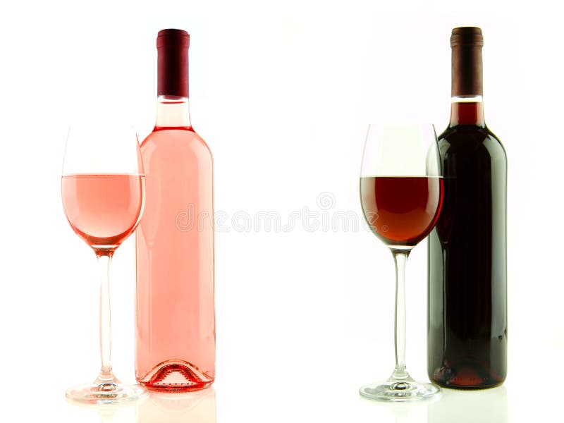 Bottle and Glass of Pink and Red Wine Isolated Stock Photo - Image of ...