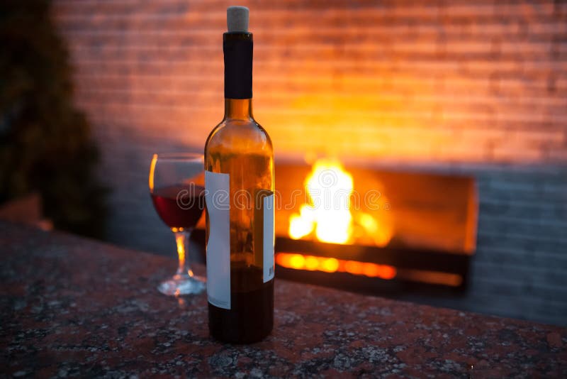 Bottle And Glass Of Red Wine With Fire On Background Stock Image Image Of Clear Flask 78872691