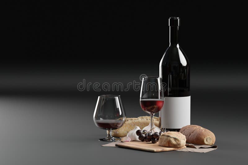 Bottle and Glass of Red Wine on Solid Background Stock Illustration ...