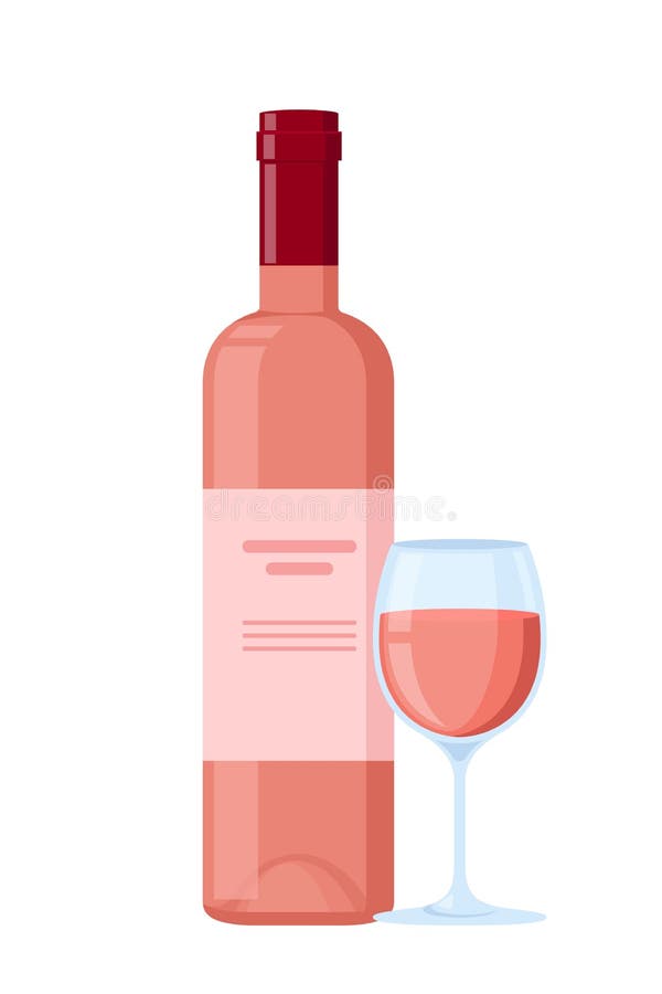 Bottle and Glass with Rose Wine. Flat Vector Illustration Stock ...