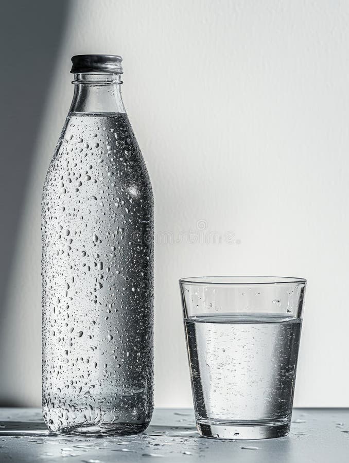 Bottle and Glass of Water with Condensation on a Table. Stock Image ...