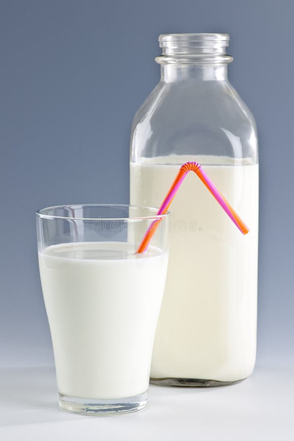 Bottle and Glass of White Milk Stock Photo - Image of cream, beverage ...