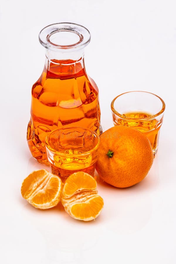 Bottle and Glasses with Mandarin Liqueur Stock Image - Image of liquid ...