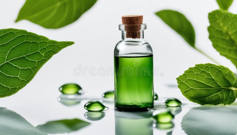 A Bottle of Green Liquid with Green Leaves on Top Stock Illustration ...
