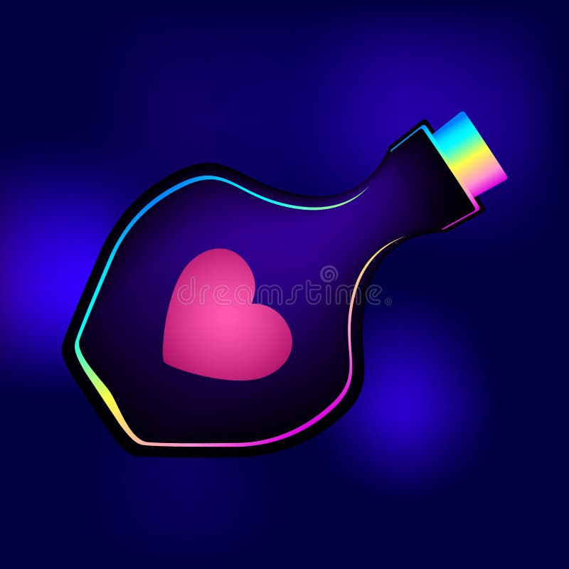 Bottle with a Heart on a Blue Background. Magic Elixir of Love or ...