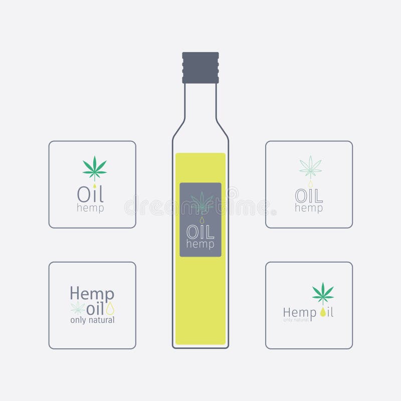 Bottle with Hemp Oil. Logos Hemp Oil Stock Vector - Illustration of ...
