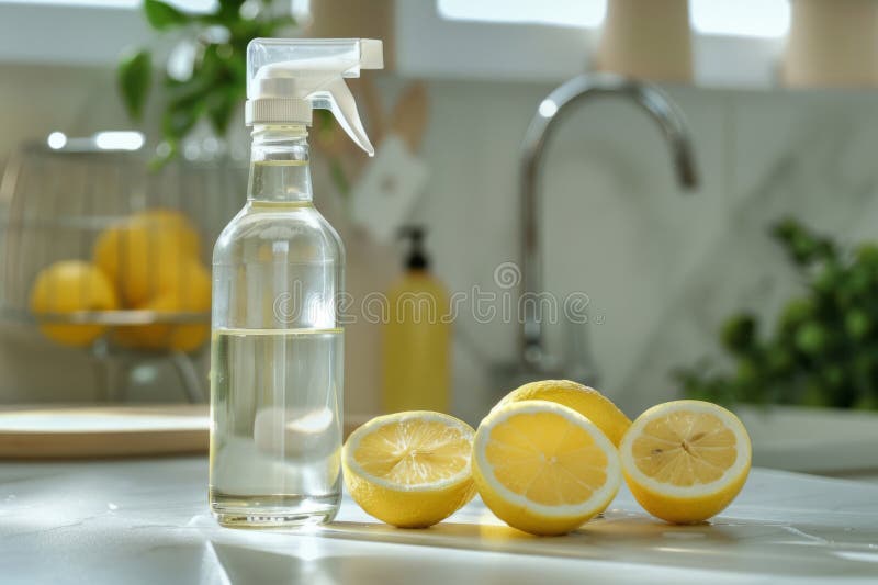 Bottle of Homemade Lemon Cleaner on the Table in Kitchen. Generative AI ...
