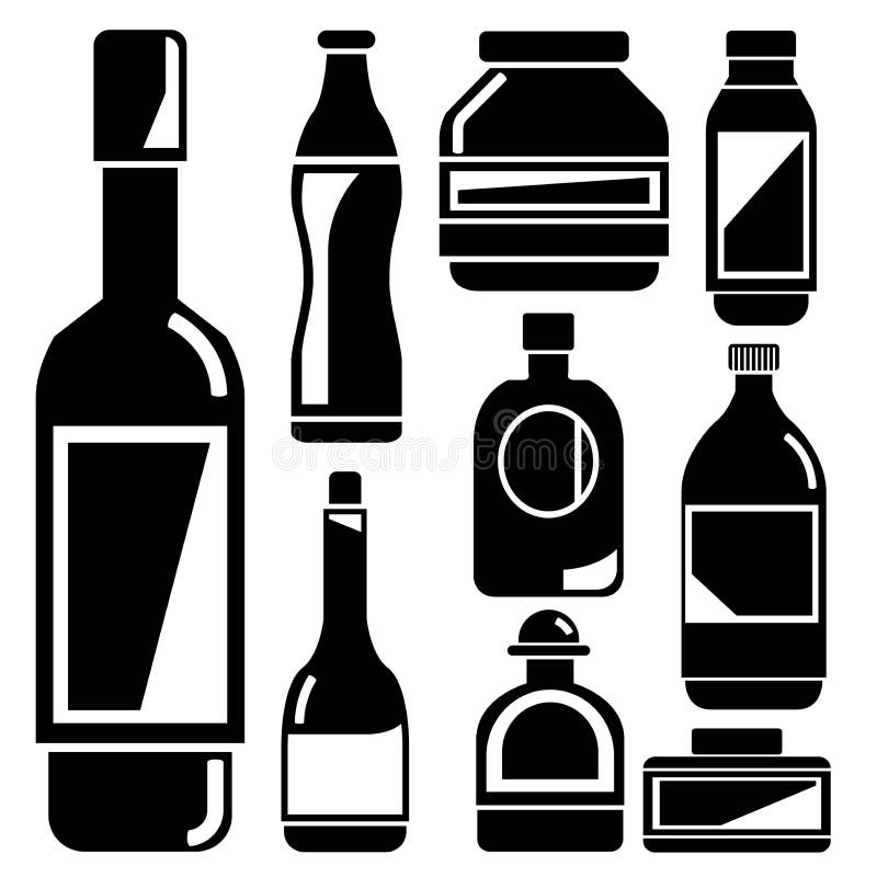 Bottle Icons Posed Stacked on Rack. Stock Vector - Illustration of ...