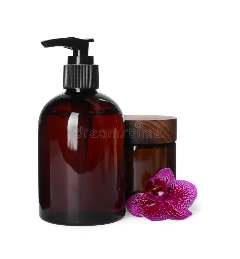 Bottle and Jar of Shampoo on White Background Stock Photo - Image of ...