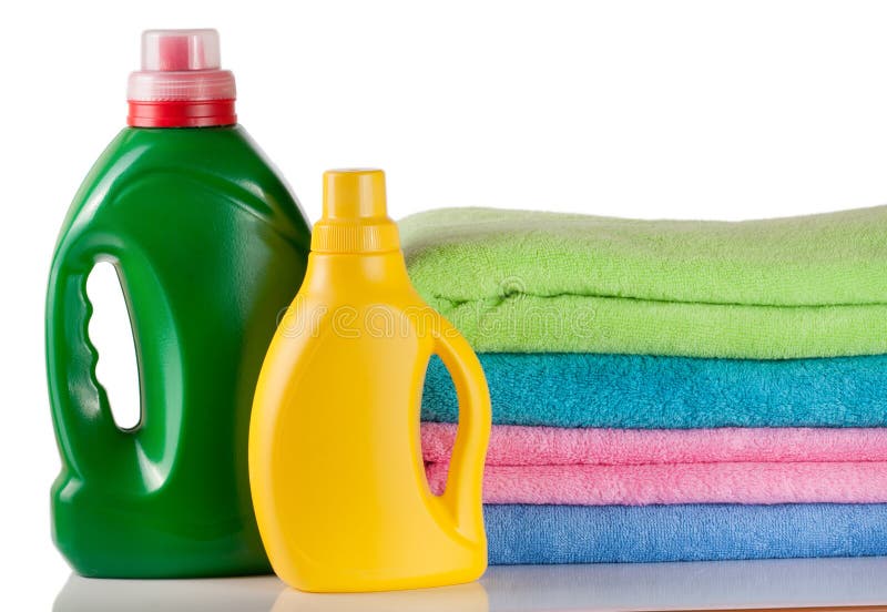Laundry Detergent Bottle with Fabric Softener Isolated on White ...