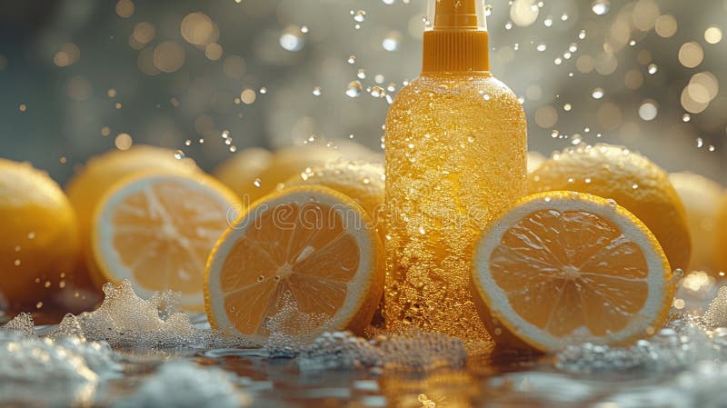 Bottle of lemon spray stock illustration. Illustration of extract ...