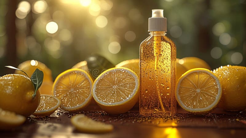 Bottle of lemon spray stock illustration. Illustration of lemon - 306913000