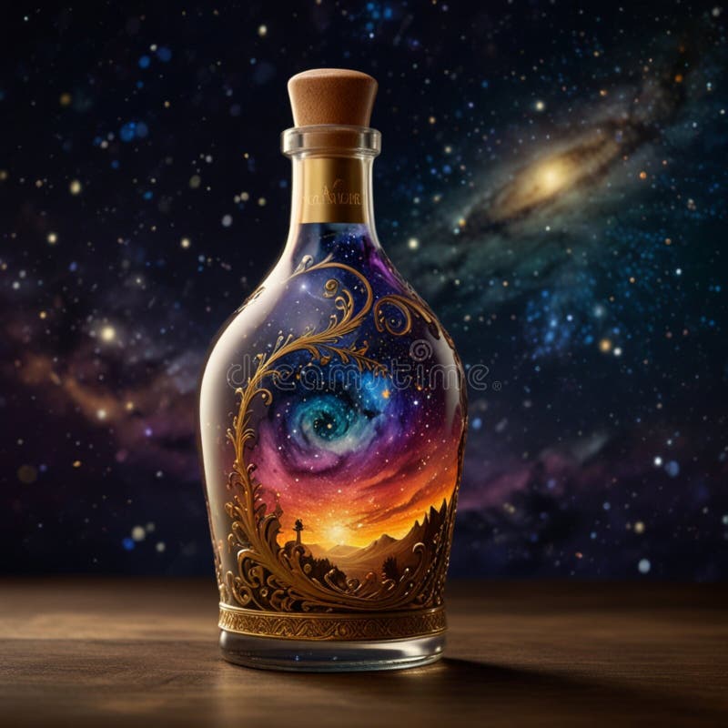 A Bottle with a Gold Design Stock Illustration - Illustration of card ...