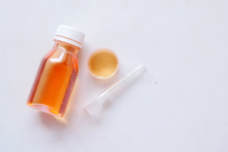 Bottle with Liquid Medicine on White , Stock Image - Image of solution ...