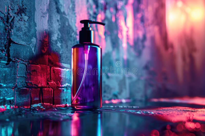 A Bottle of Liquid Sits on a Table beside a Brick Wall Stock Photo ...