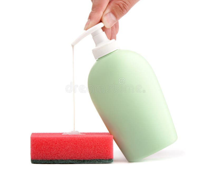 Bottle of Liquid Soap and Cleaning Sponge Stock Photo - Image of liquid ...