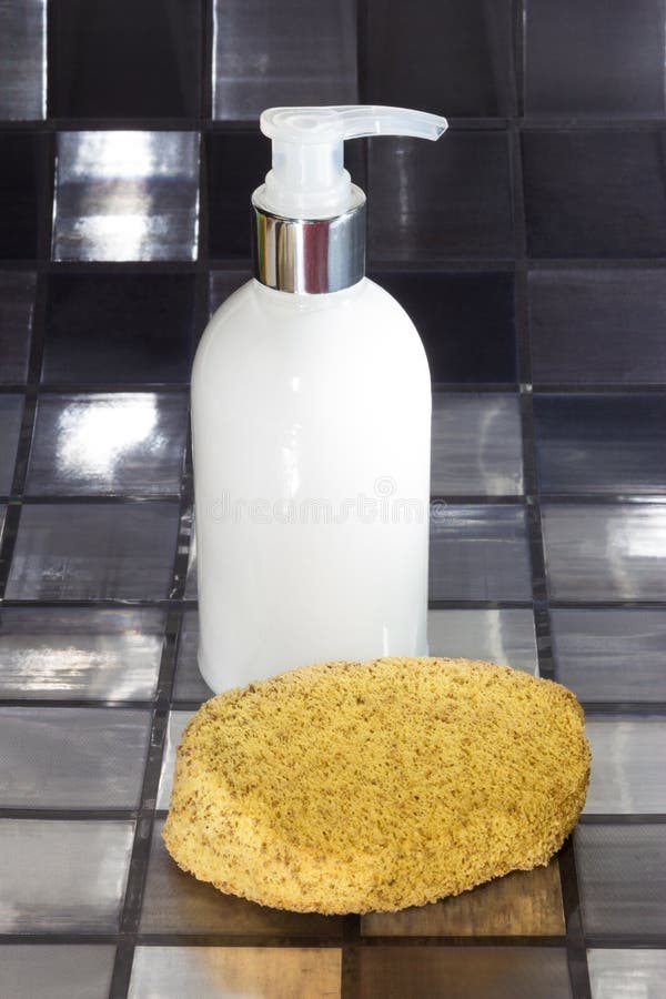 Bottle of Liquid Soap and a Sponge Stock Image - Image of tiled, sponge ...
