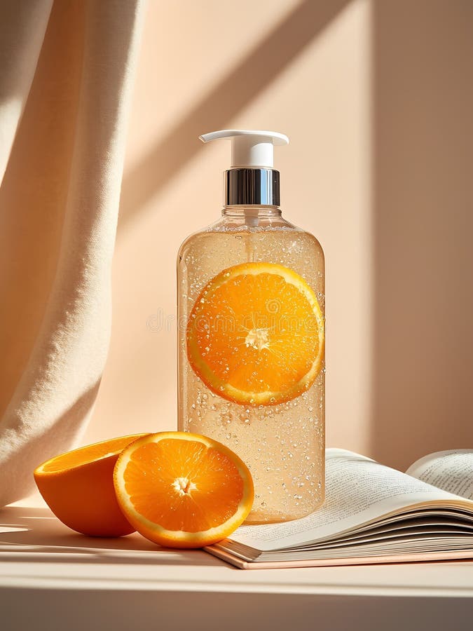 A Bottle of Lotion with a Clear Plastic Container of Orange Slices on ...