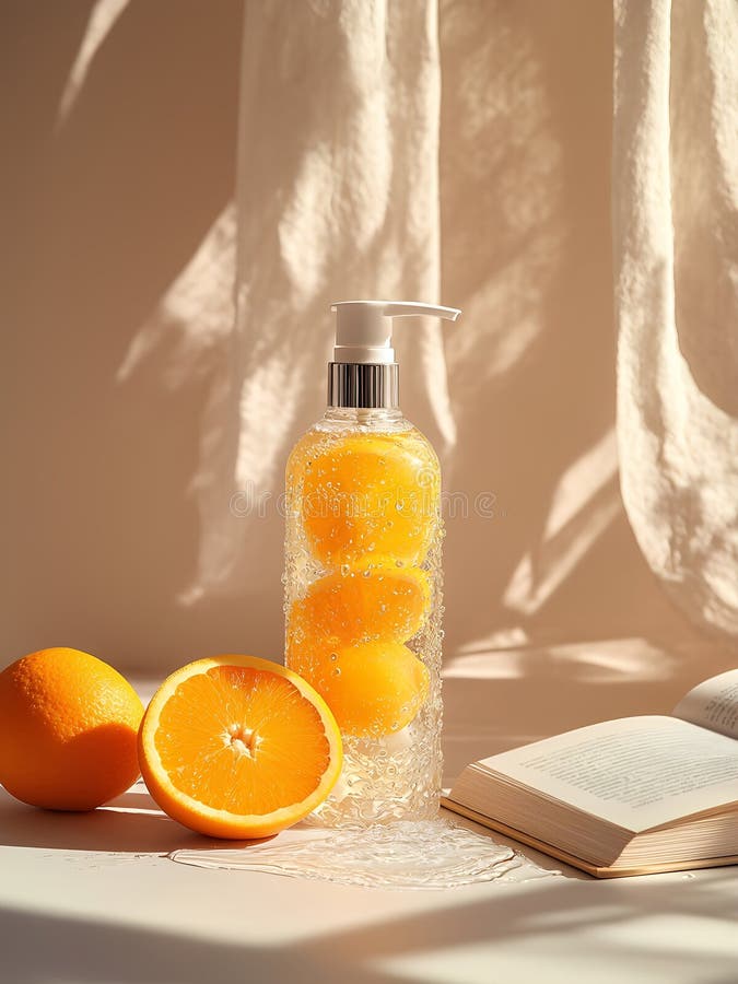 A Bottle of Lotion with a Clear Plastic Container of Orange Slices on ...