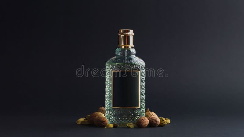 Bottle of Luxurious Perfume and Spices on Black Background Stock Image ...