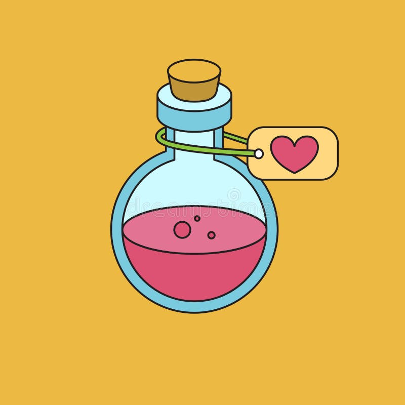 Bottle with Magic Elixir. Icon for Game on a Yellow Background Stock ...