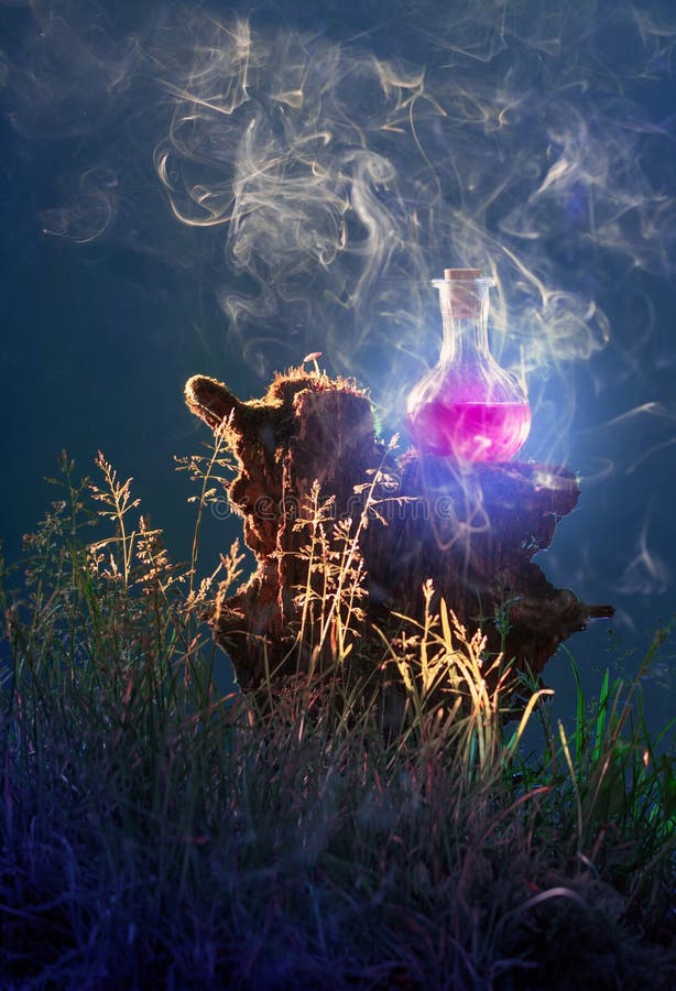 Bottle of Magic Potions in Magical Forest Stock Photo - Image of herbal ...
