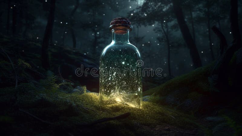 Bottle of Magic Potions in Magical Forest Stock Illustration ...