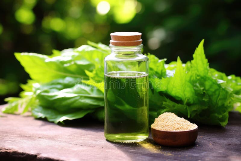 Bottle of Magnesium Supplements Against a Backdrop of Leafy Greens ...