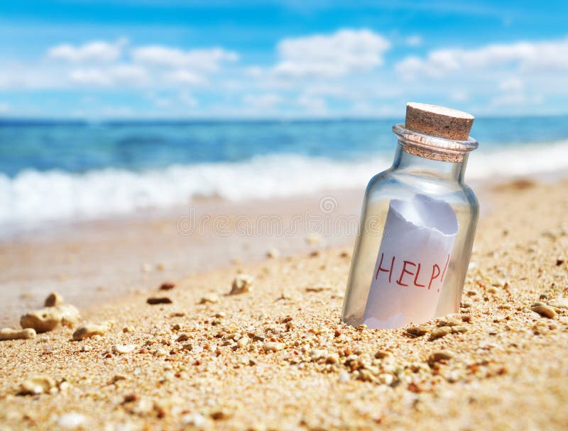 Bottle with a Message for Help. Stock Image - Image of bottle, sand ...