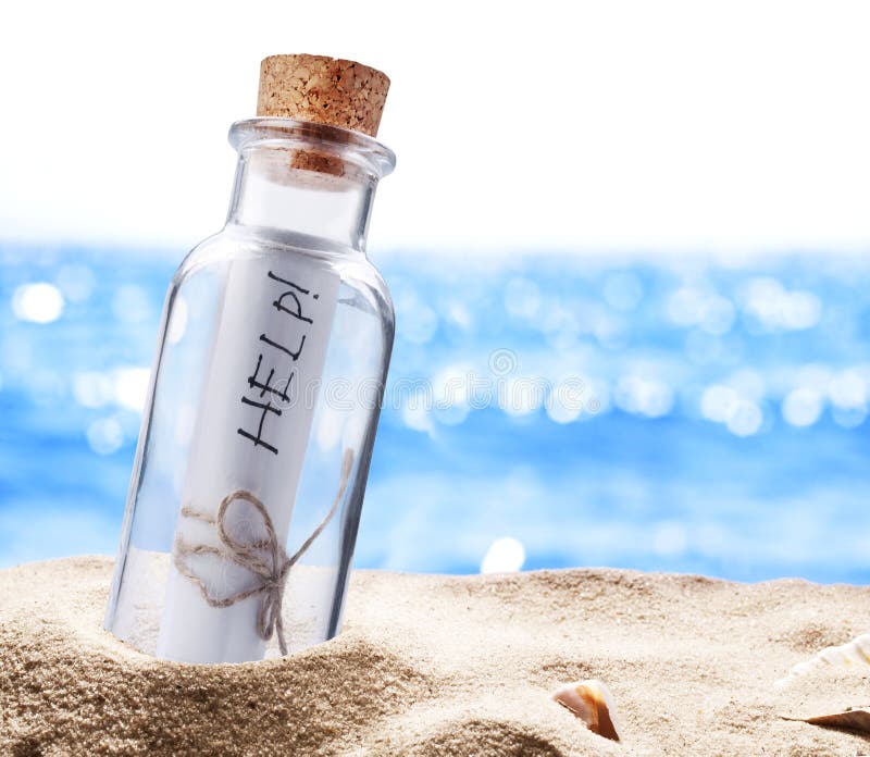 Bottle with a Message for Help. Stock Image - Image of bottle, sand ...