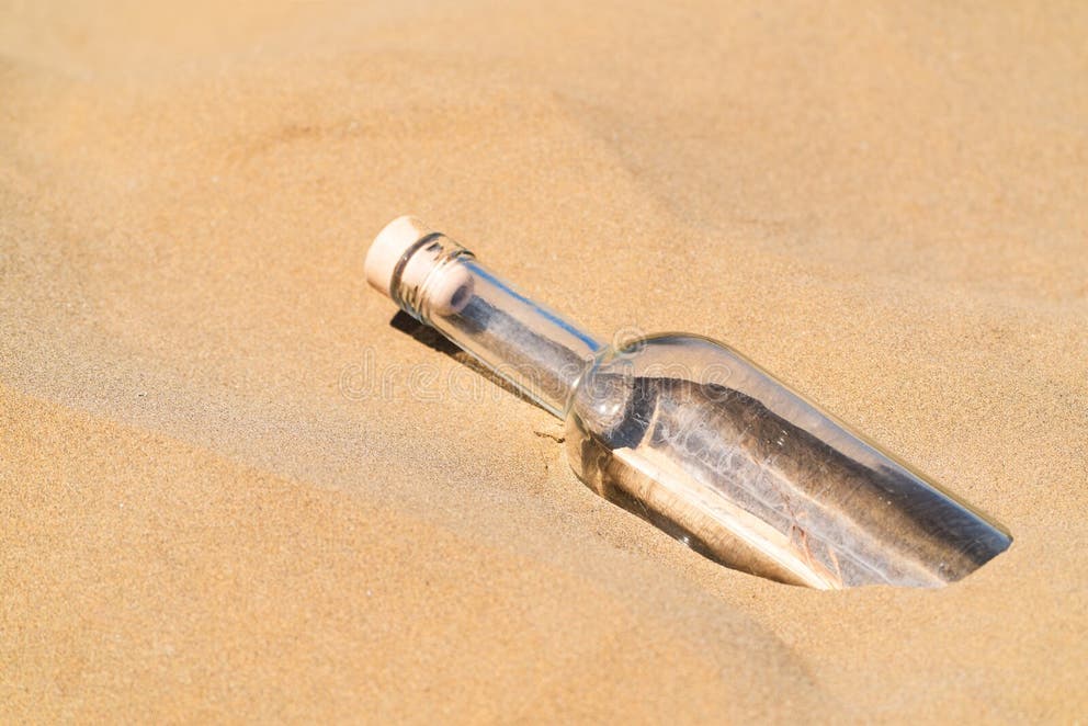 Bottle with a Message in the Sand. Ask for Help SOS Symbol Stock Photo ...