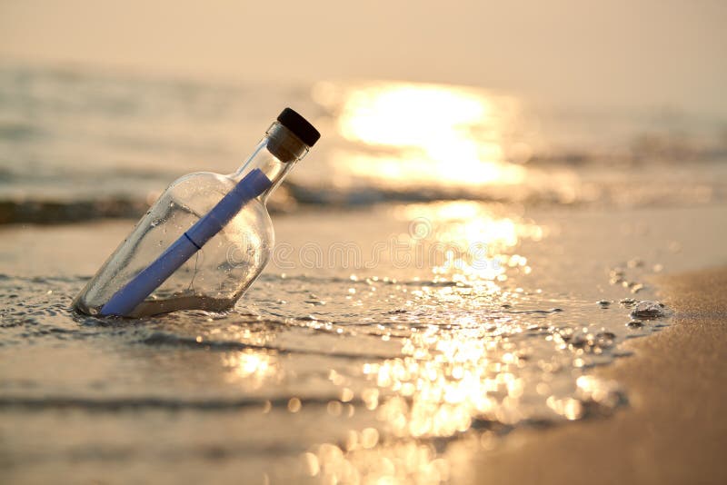 Bottle with a Message on Sea or Ocean Beach. Hope Concept Stock Image ...