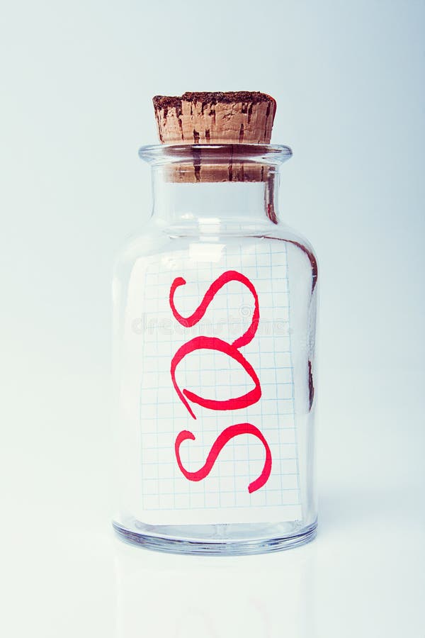 Bottle with a message SOS! stock photo. Image of asking - 36428966