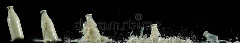 Bottle of Milk Exploding Against Black Background Stock Image - Image ...