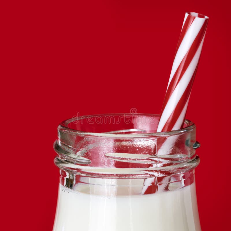 Bottle of Milk with Straw Top View Isolated Stock Photo - Image of ...