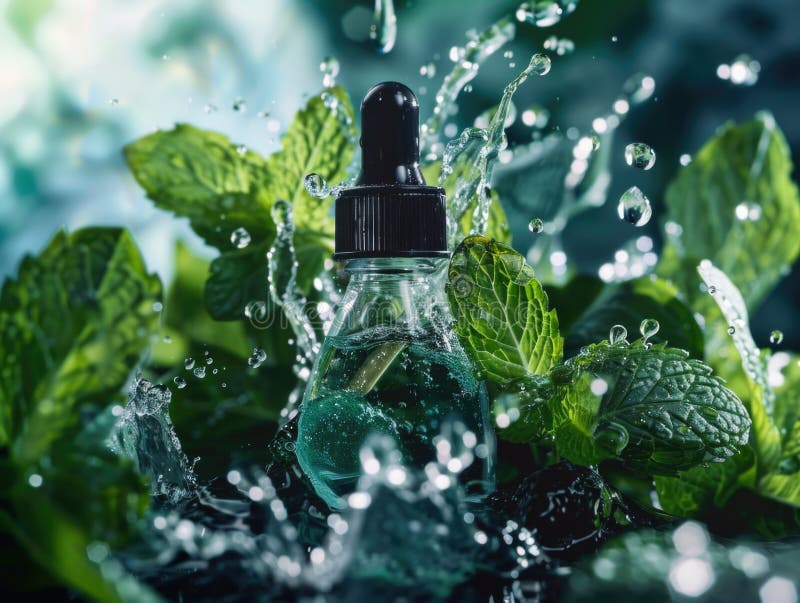 Bottle of Mint Oil Spray with Droplets Stock Image - Image of healthy ...